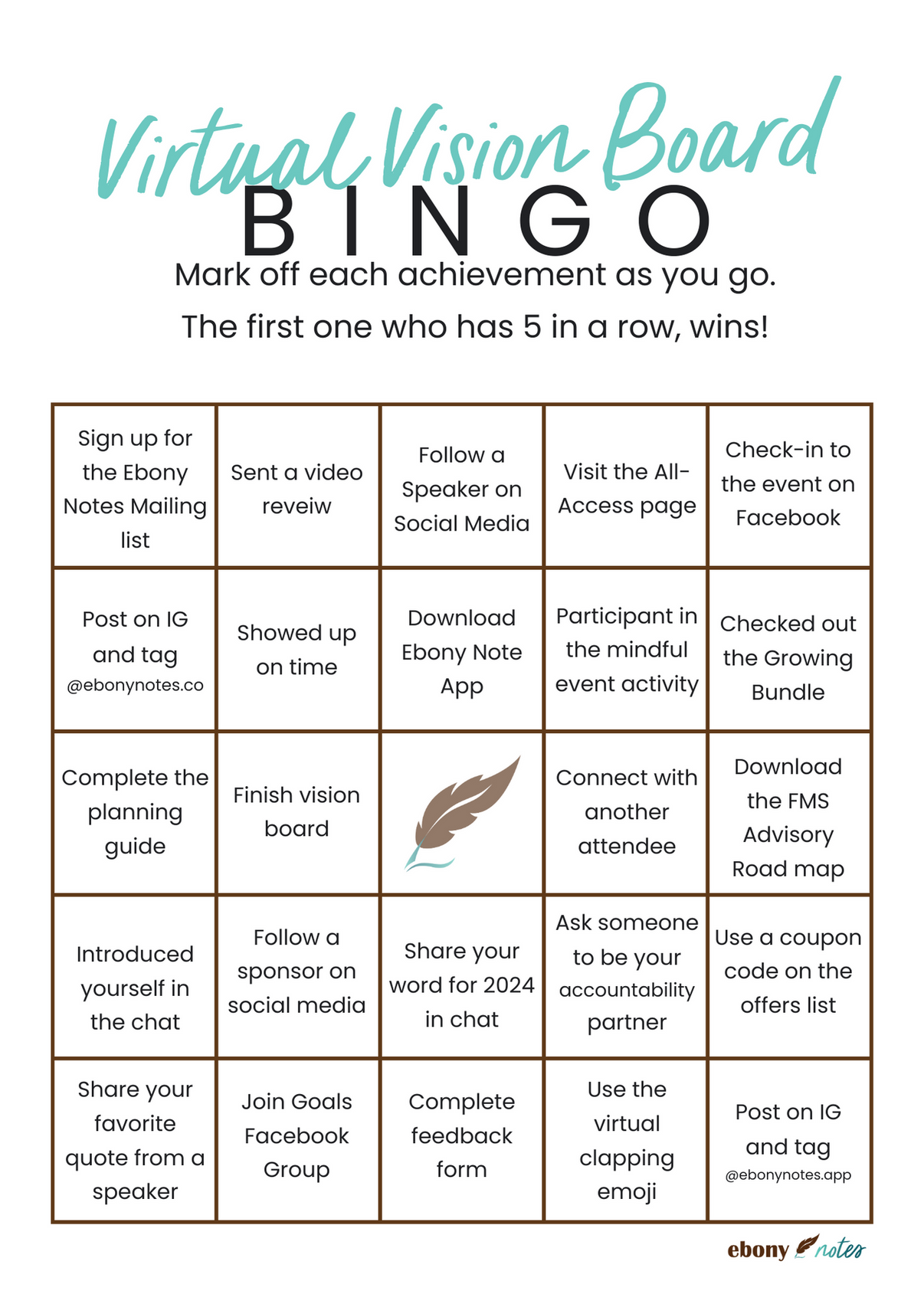 Virtual Vision Board Bingo Card – Ebony Notes Company