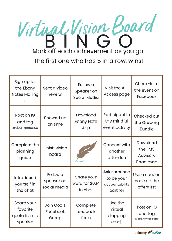 Virtual Vision Board Bingo Card – Ebony Notes Company